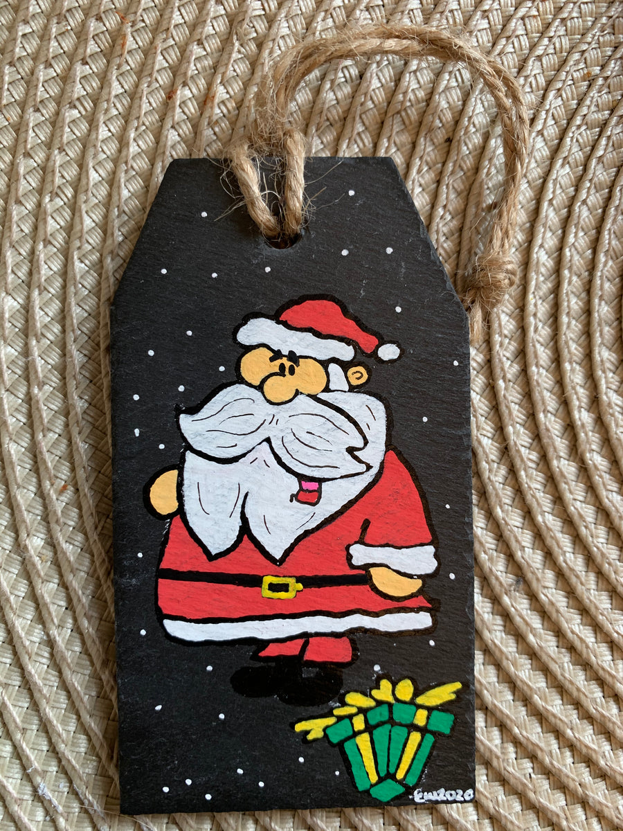 Hanging Slate Christmas decoration 'Santa' – Painted Pebble Design